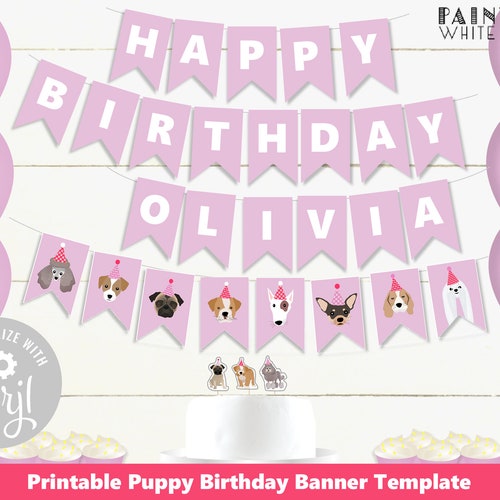 Puppy Party Printable Banner Template Girls Birthday - Etsy