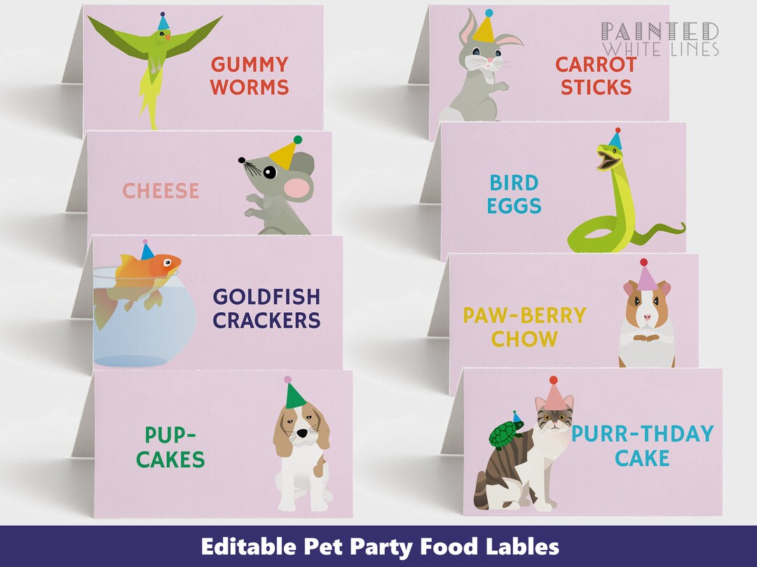 Pet Party Food Labels Printable Party Favor Bag Topper Template Pet ...