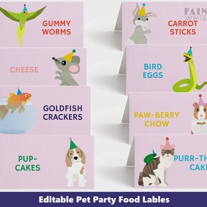 Pet Party Food Labels Printable Party Favor Bag Topper Template Pet ...