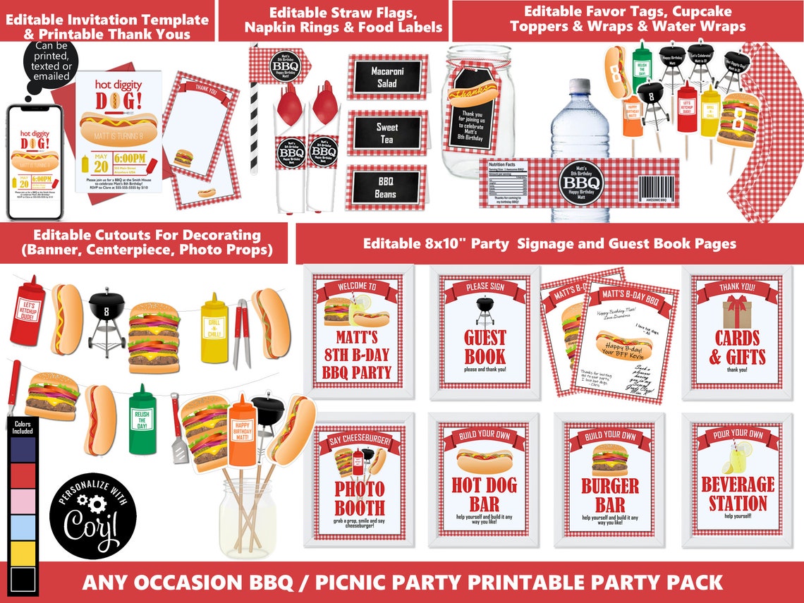 Editable Backyard BBQ Party Package Invite Decor Printable - Etsy