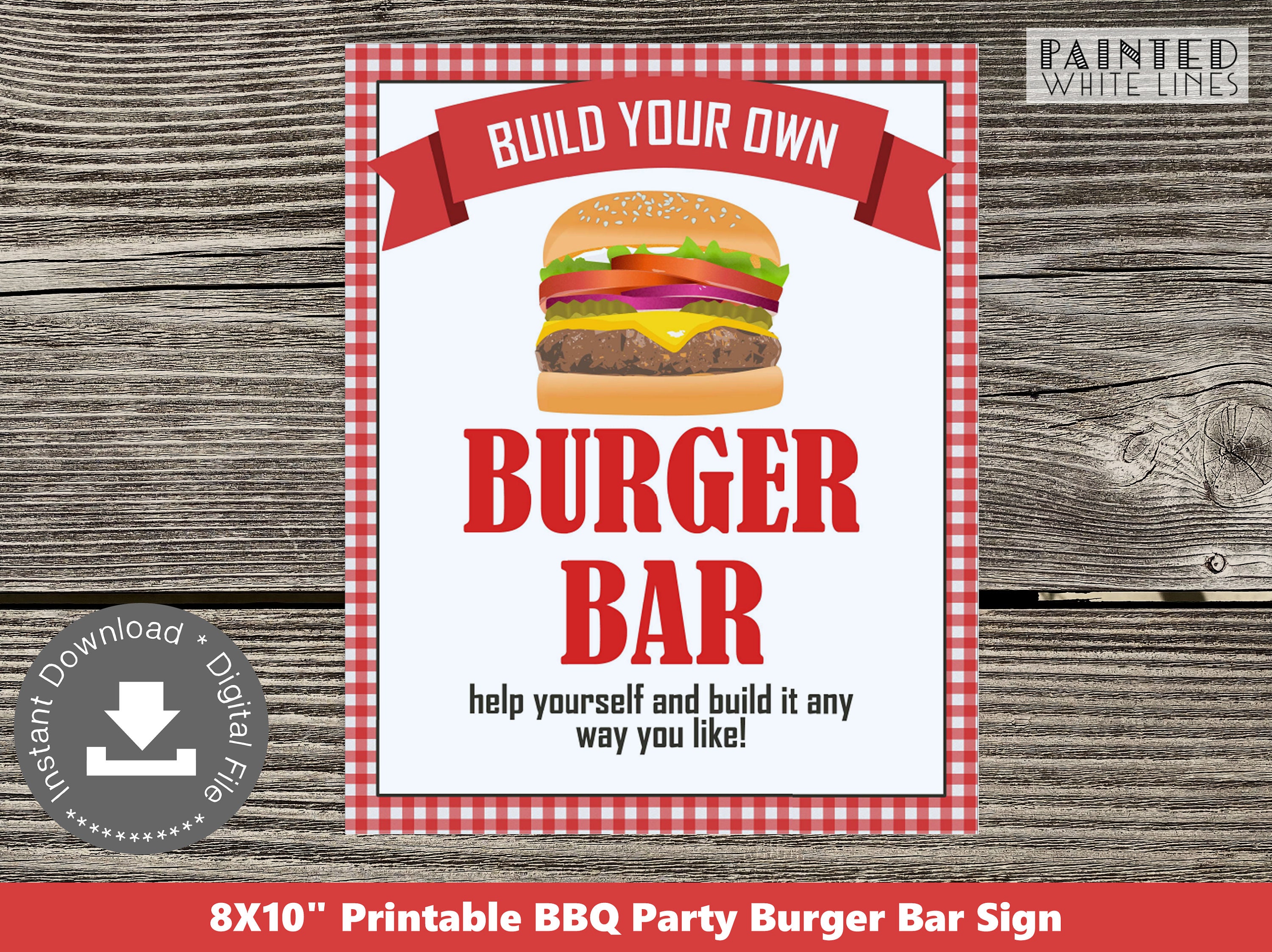 Burger Bar Signage BBQ Party Printable Decor Digital Party - Etsy