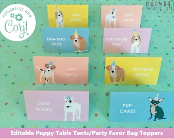 Editable Puppy Birthday Tent Cards Food Labels Let's - Etsy