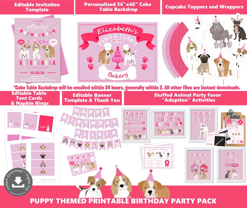 Pink Puppy Dog Theme Birthday Party Instant Download Girls Birthday ...