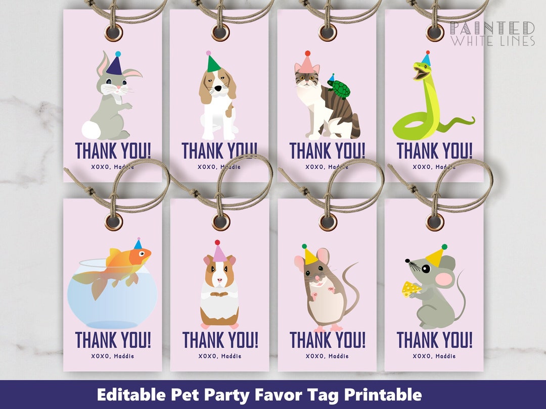 Pet Party Favor Tags Editable Printable Gift Tags Corjl Template ...
