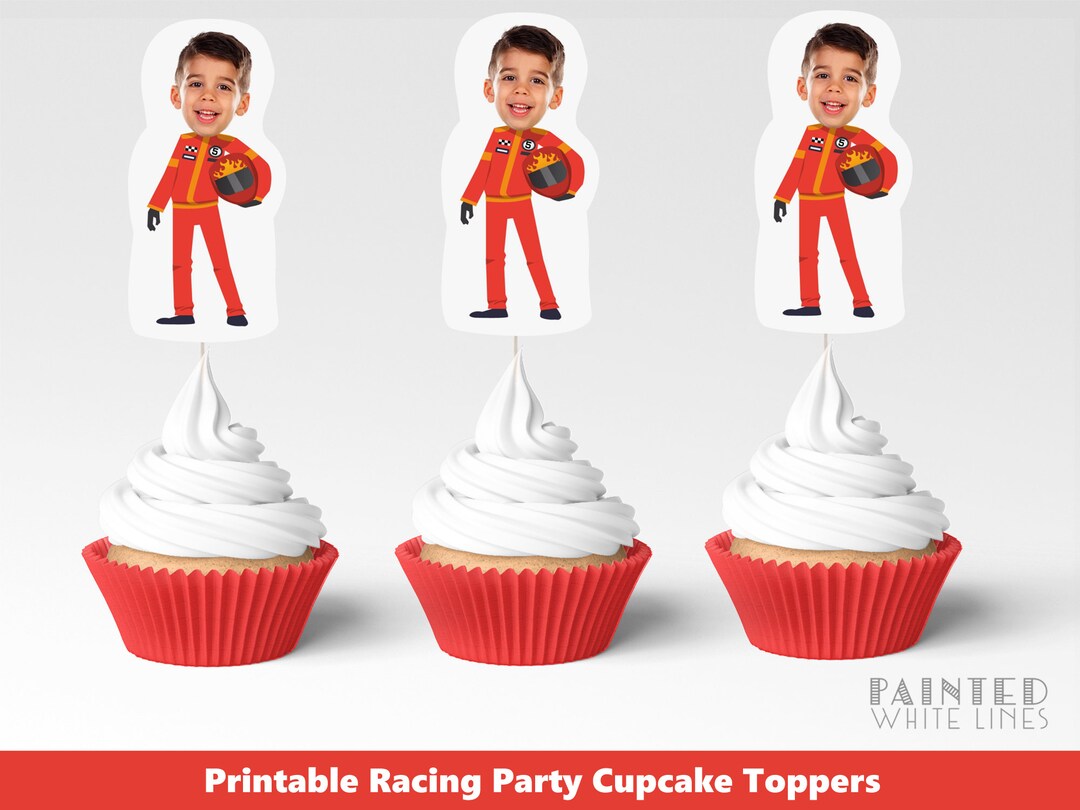 Cupcake Toppers Face Kids Racecar Driver Printable Cutout Cupcake ...