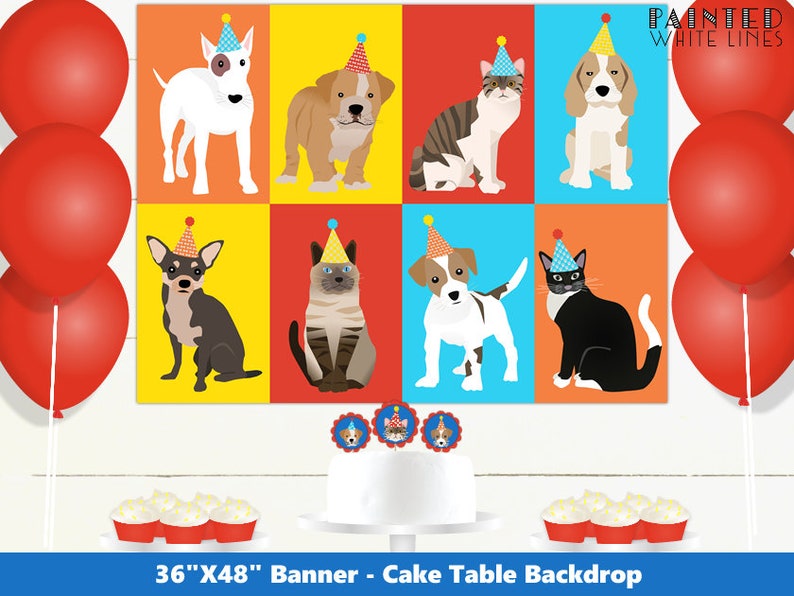 Pet Party Theme Cake Table Backdrop Printable Kids Birthday | Etsy