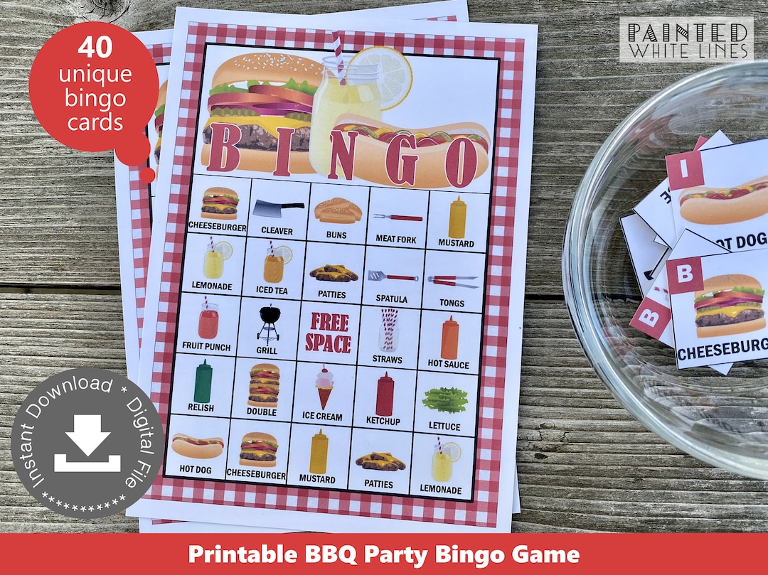BBQ Bingo Game Printable Kids BBQ Party Activity Bingo Cards Picnic ...