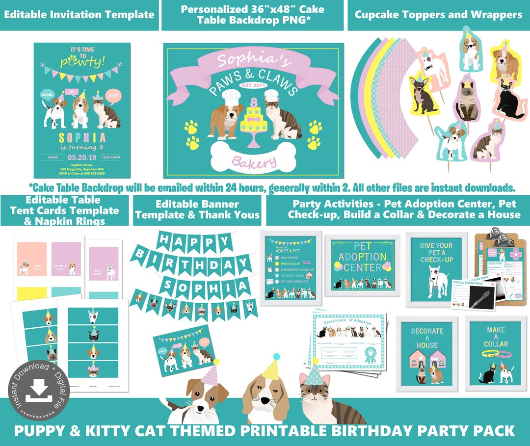 Cat and Dog Party Supplies Kitty and Puppy Party Theme Adopt a Pet ...
