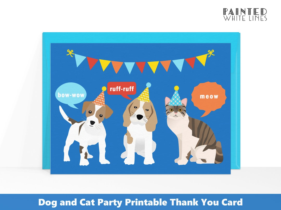 Cat and Dog Thank You Cards Instant Download Printable Thank Yous ...