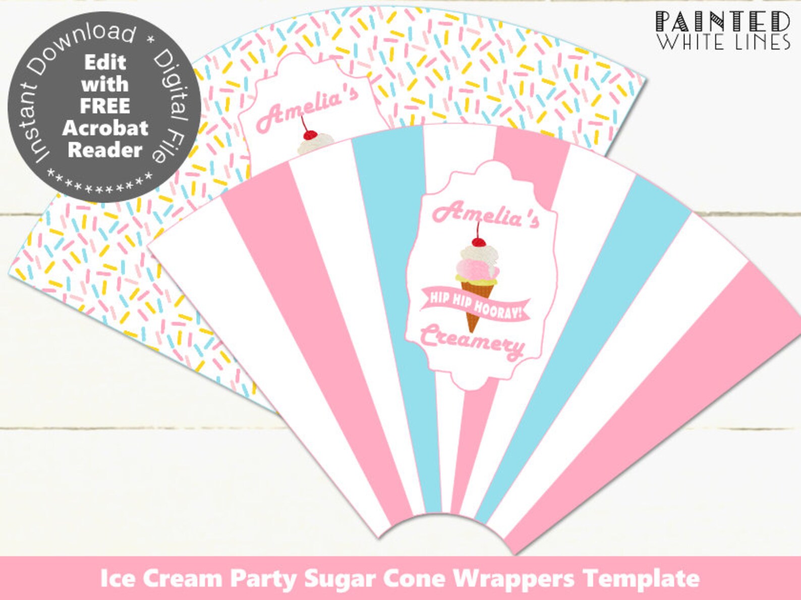 Ice Cream Cone Wrappers Printable Ice Cream Wrappers Ice Cream | Etsy