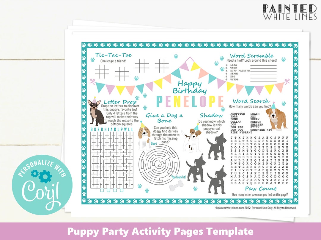 Puppy Dog Party Birthday Activity Kids Activity Sheet Printable ...