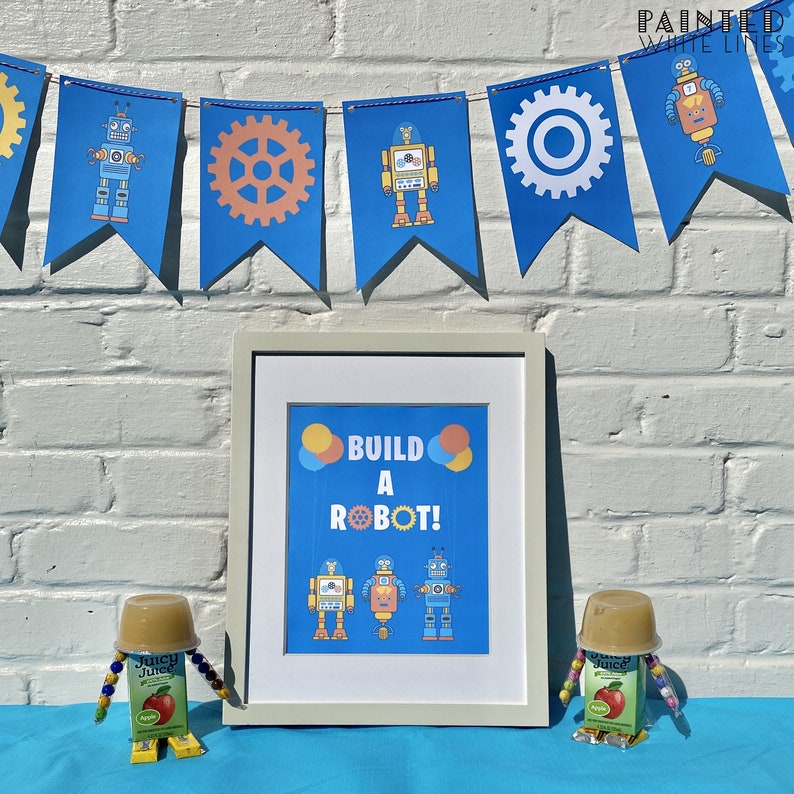 Robot Birthday Banner Digital File Robot Party Sign Robot | Etsy