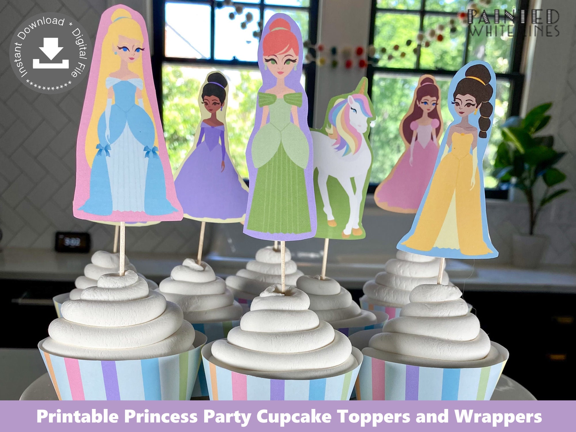 Princess Cupcake Toppers Printable Cupcake Tops Wraps | Etsy