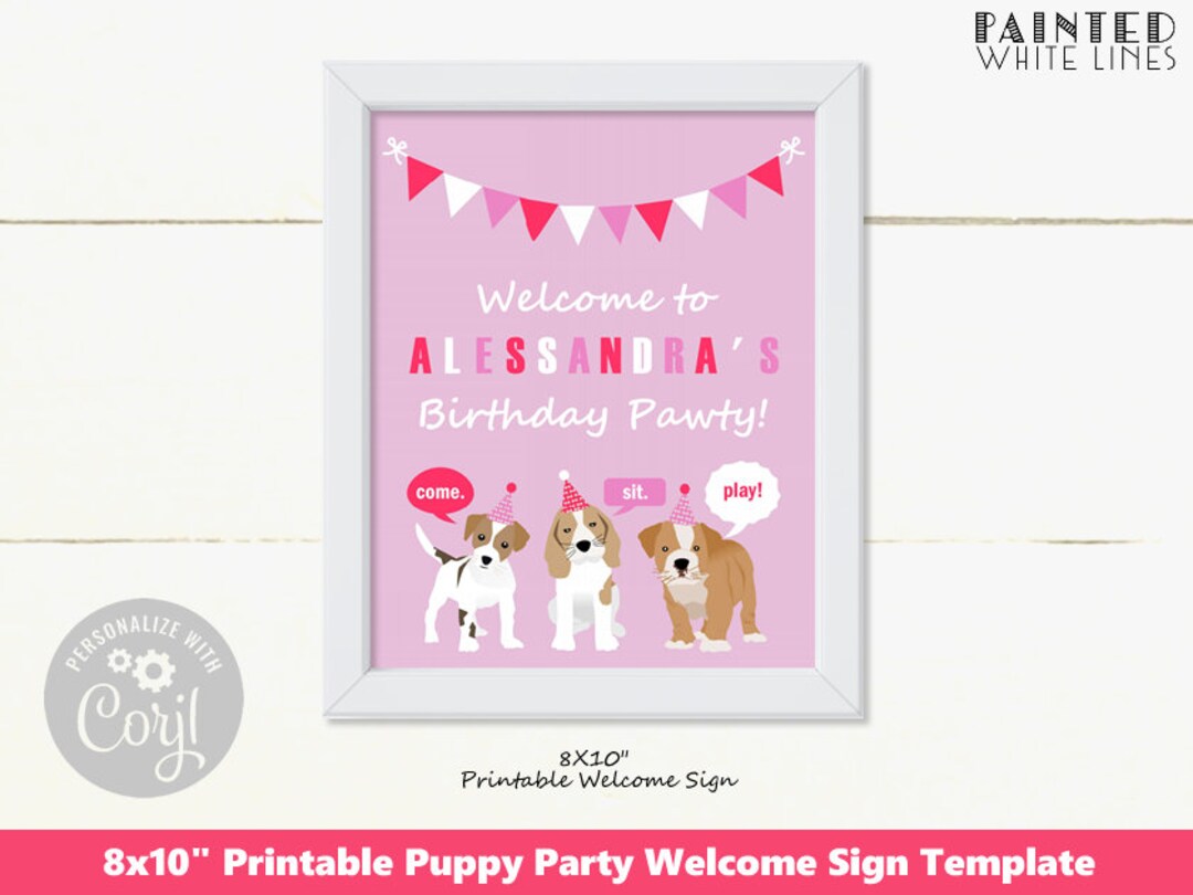 Pink Puppy Party Welcome Sign Printable 8x10 Dog Sign Birthday - Etsy