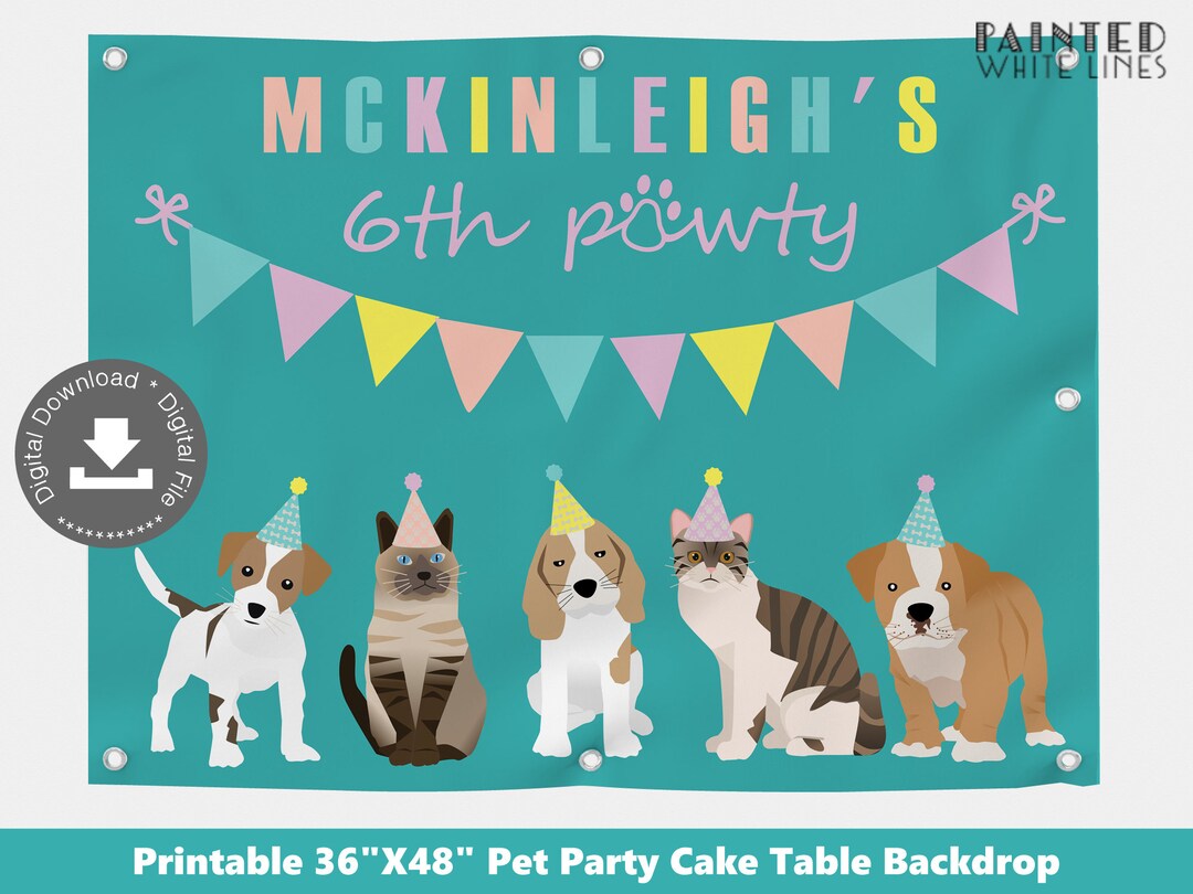 Cat and Dog Party Birthday Backdrop Personalized Sign Pet Party Banner ...
