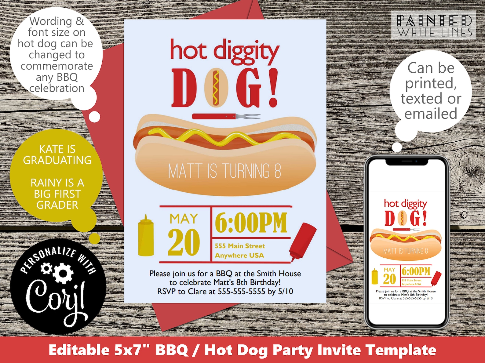 Hot Dog Party Invitations Template Digital Party Invitation Picnic ...