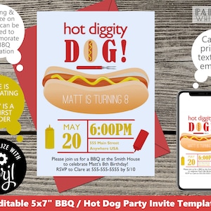 Hot Dog Party Invitations Template Digital Party Invitation Picnic ...