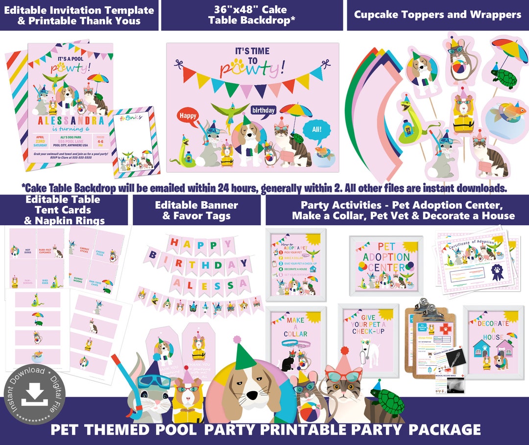 Pet Pool Party Theme Party Decor Adopt a Pet Party Invitation Pet ...