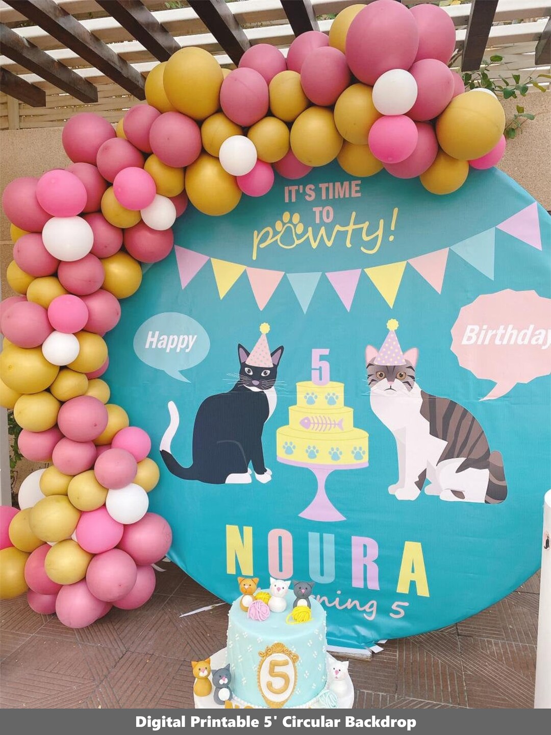 Kitty Cat Party Digital Circular Backdrop Round Backdrop Kids Birthday ...
