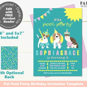 Pool Party Invitation Pool Birthday Invitation Cat Dog Paddle | Etsy