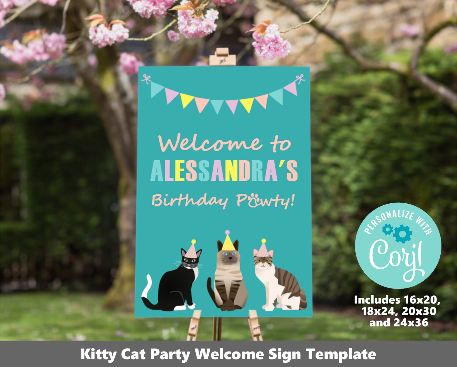 Cat Party Signs Cat Welcome Sign Poster Sizes Printable - Etsy