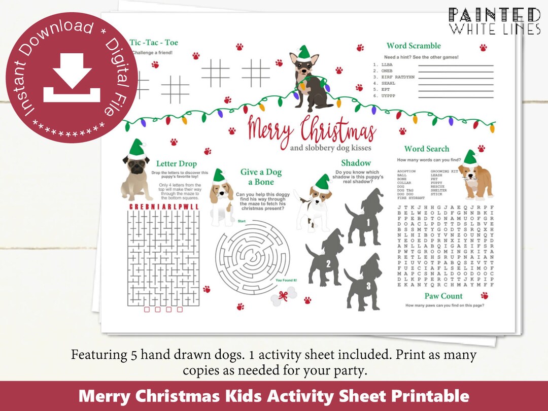Dog Christmas Printable Activity Sheet Printables Kids Christmas Party ...