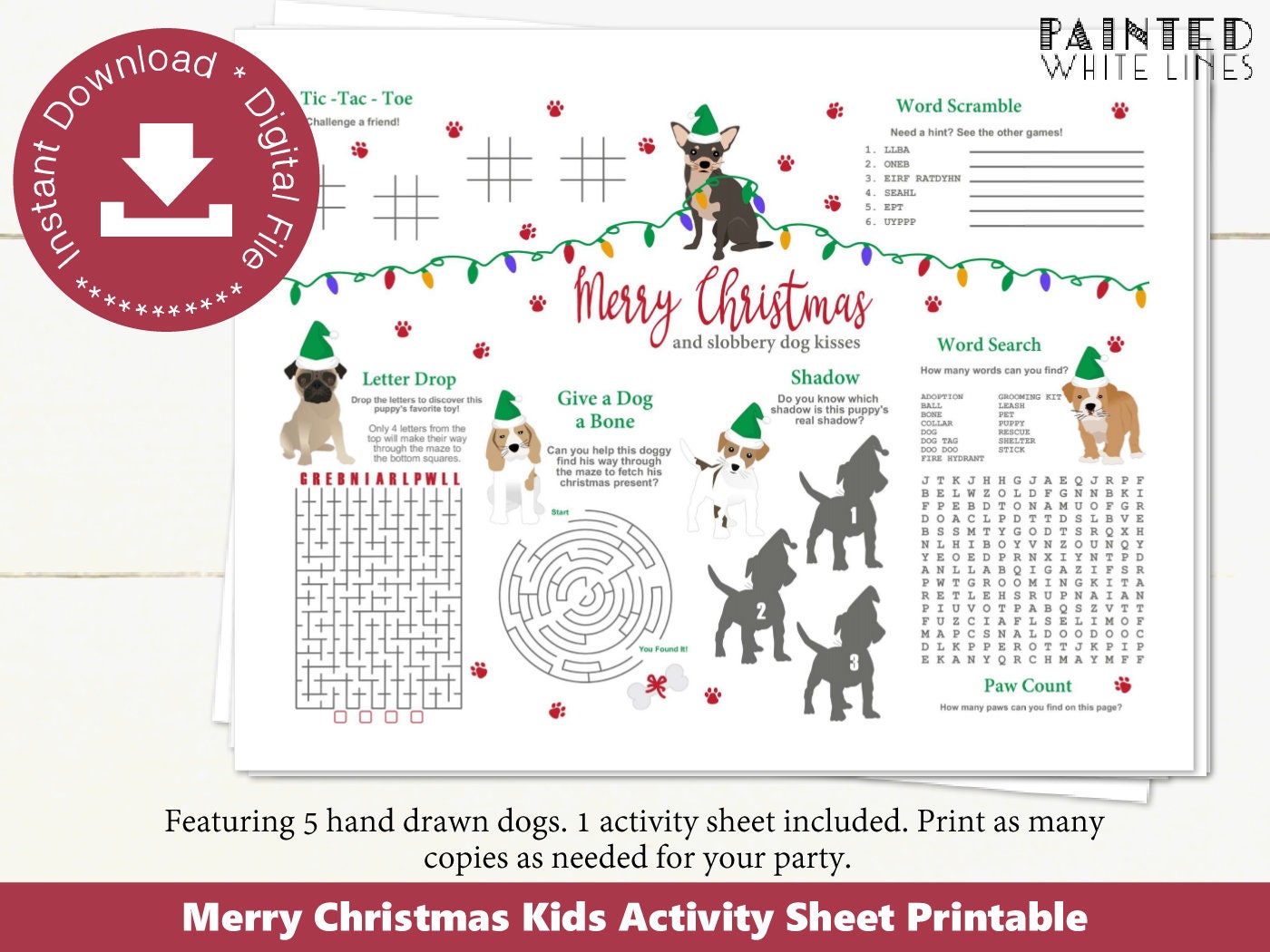 Dog Christmas Printable Activity Sheet Printables Kids | Etsy