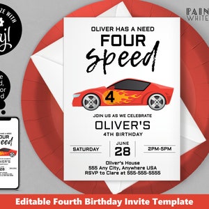 Need Four Speed Invitation Forth Birthday Boys Girls Invite Evite ...