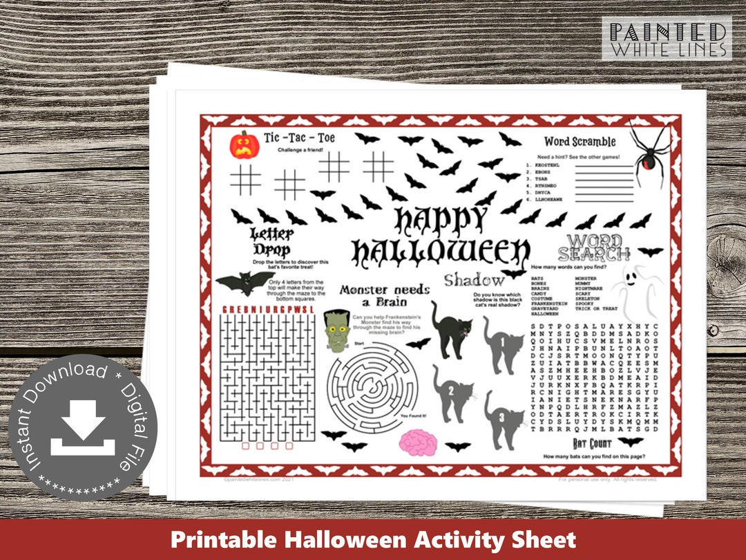 Halloween Party Activity Kids Activity Sheet Printable Carnevil ...