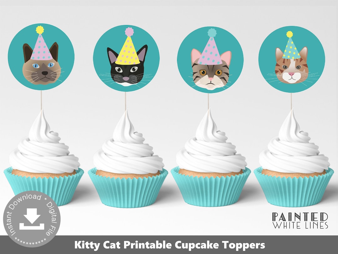 Kitty Cat Birthday Party Cupcake Toppers and Cupcake Wrappers Printable ...
