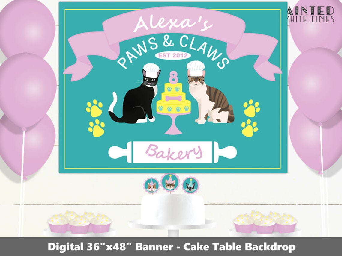 Kitty Cat Party Digital Backdrop Kids Birthday Banner Cat - Etsy