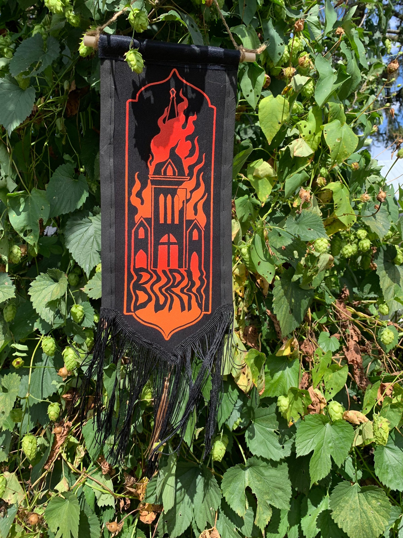 Burning Church Banner With Black Fringe - Etsy