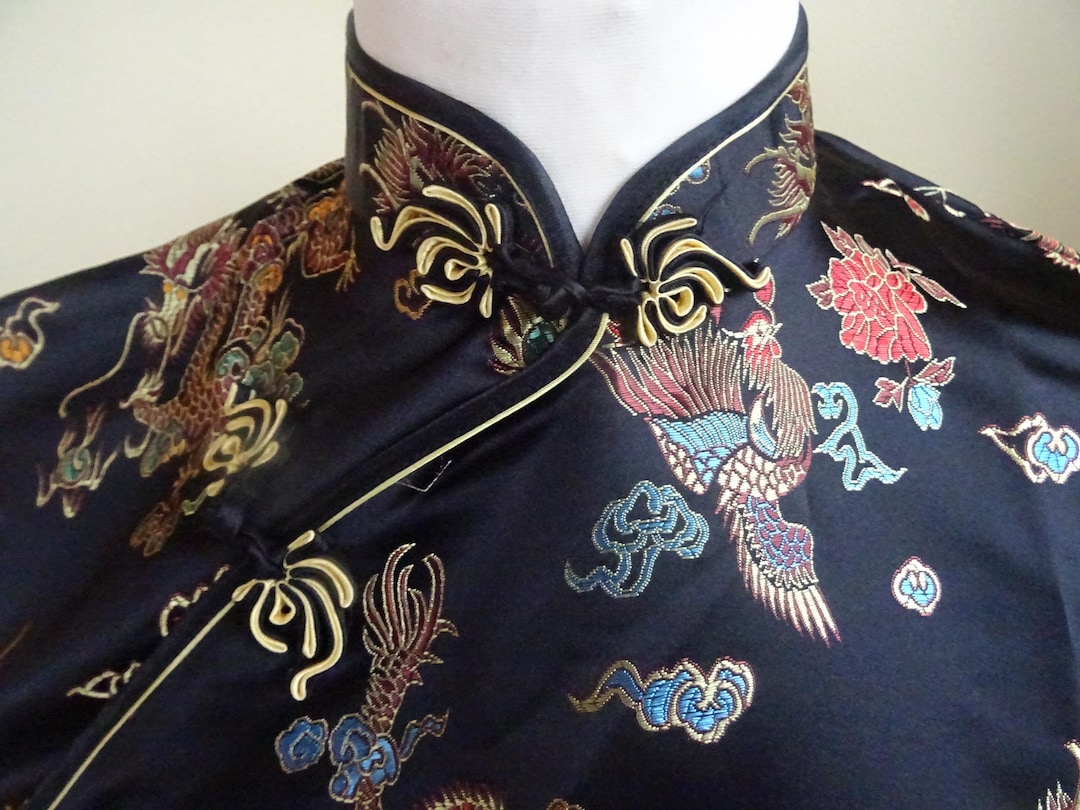 Black Cheong Sam Chinese Dress With Dragons - Etsy