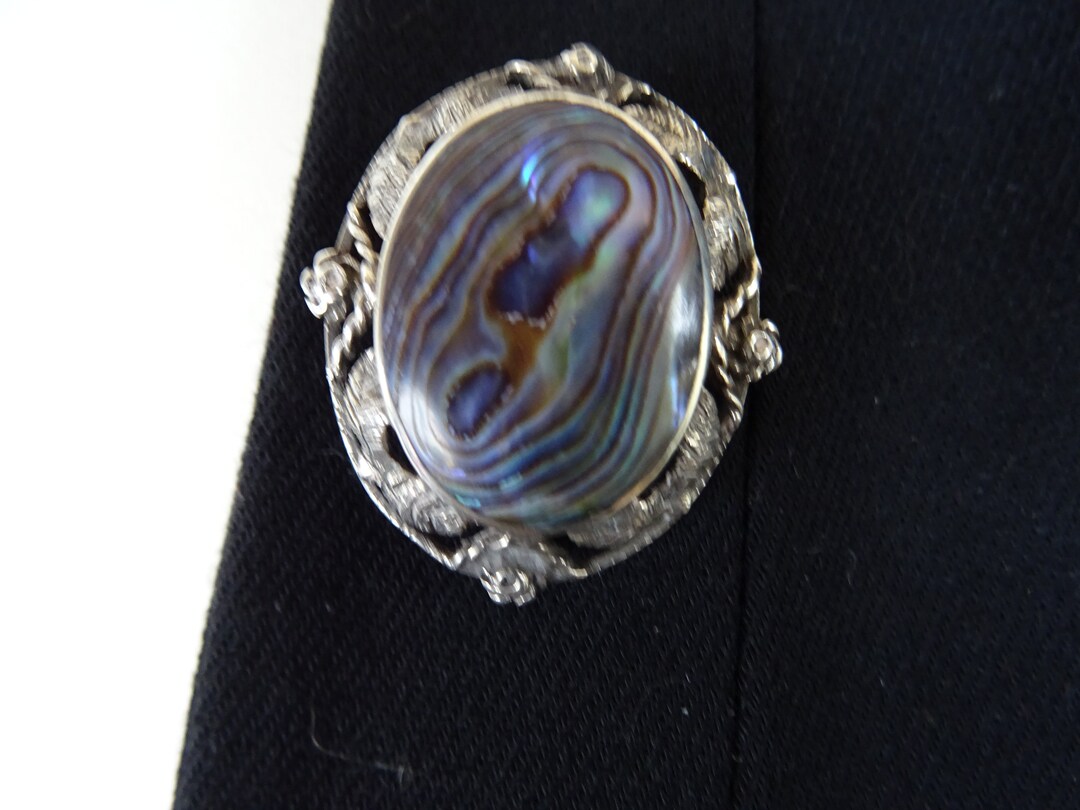 Vintage Paua Shell and Sterling Silver Mounted Brooch With - Etsy