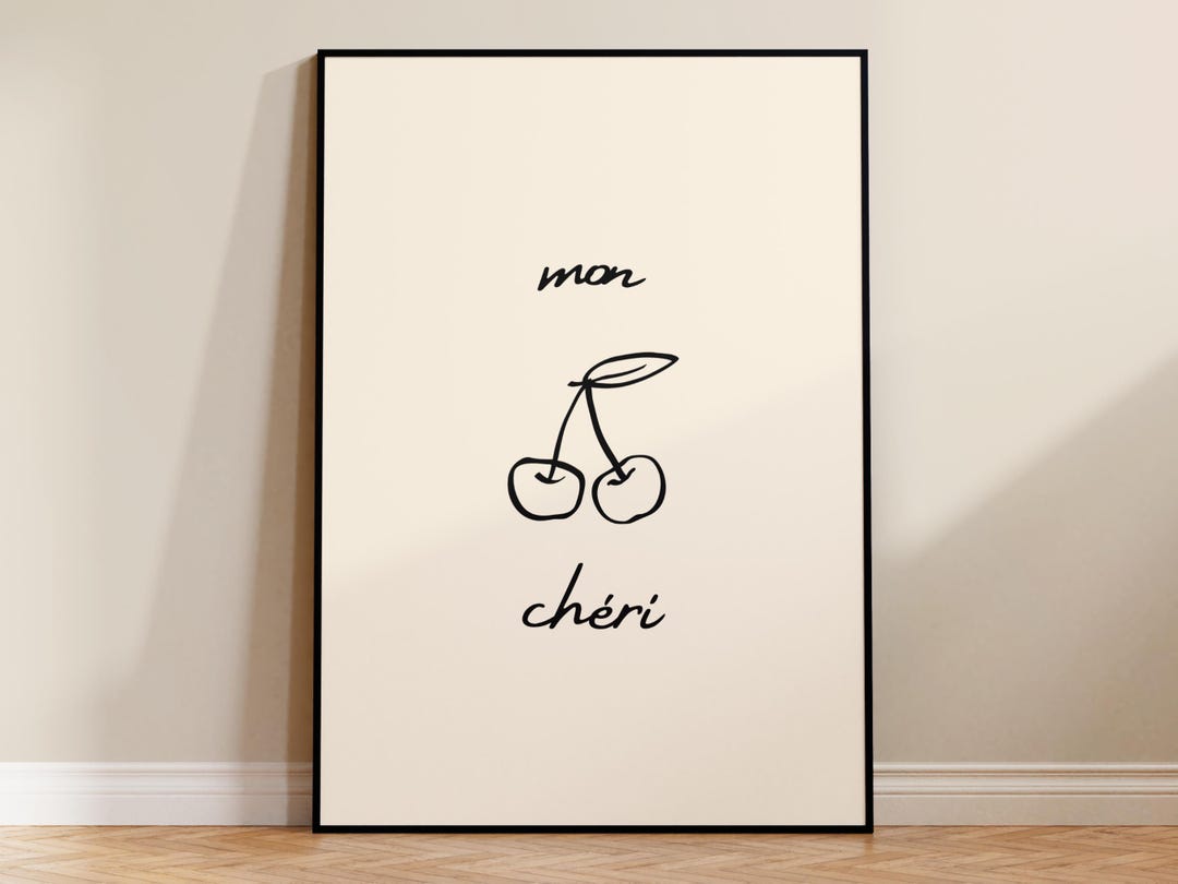 Mon Cheri Print, French Poster, Cherry Art, Painted Home Decor, Fun ...