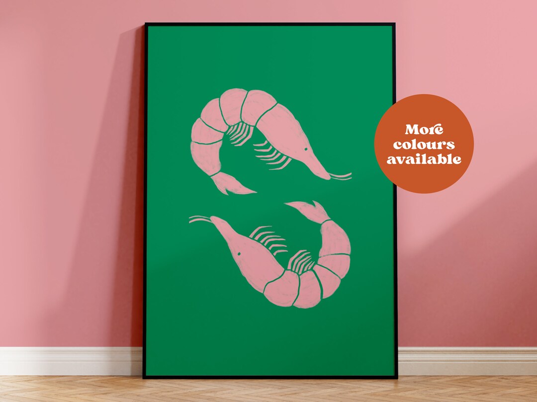 Prawns Poster, Painted Print, Linocut Poster, Portuguese Art, Italian ...