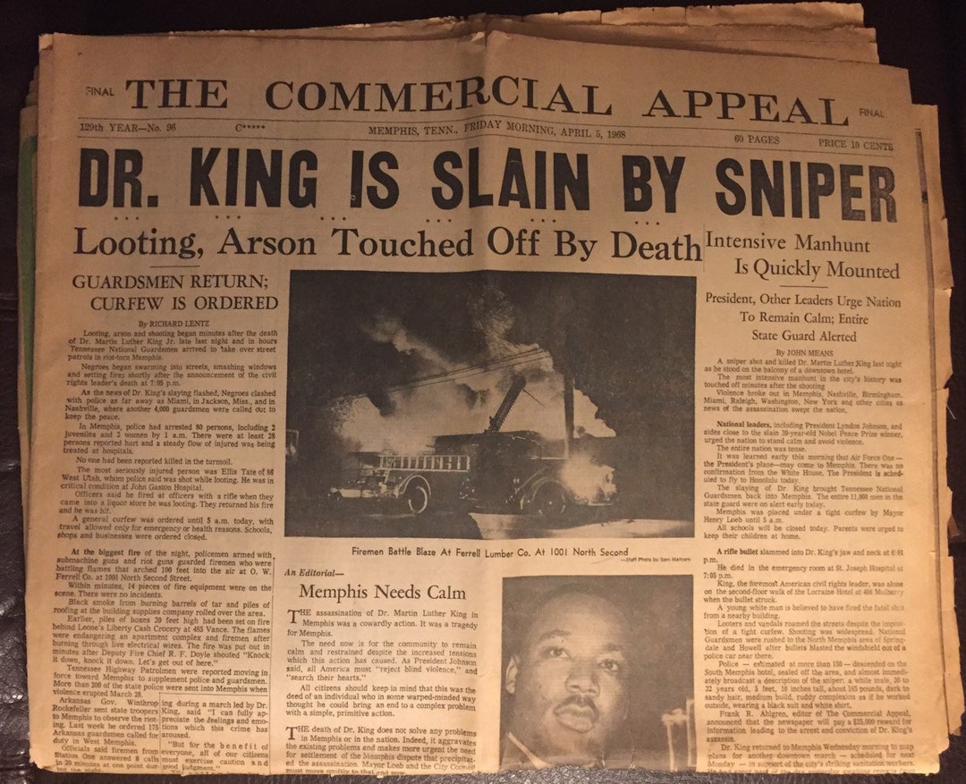 Original Martin Luther King Jr. Assassination Newspaper From the Day ...