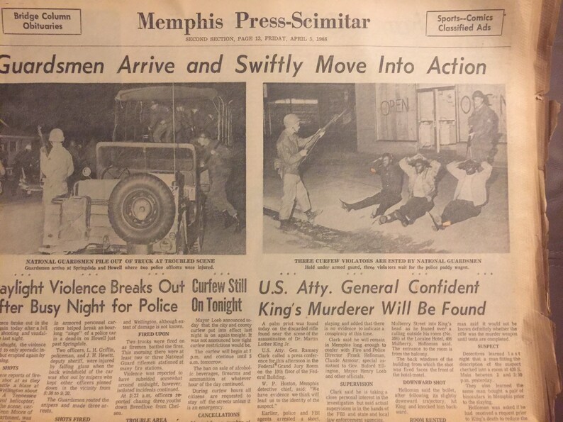 Assassination of Martin Luther King Jr April 5 1968 Original - Etsy