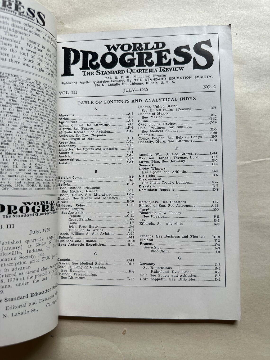 World Progress Magazine, the Standard Quarterly Review, July 15, 1930 ...