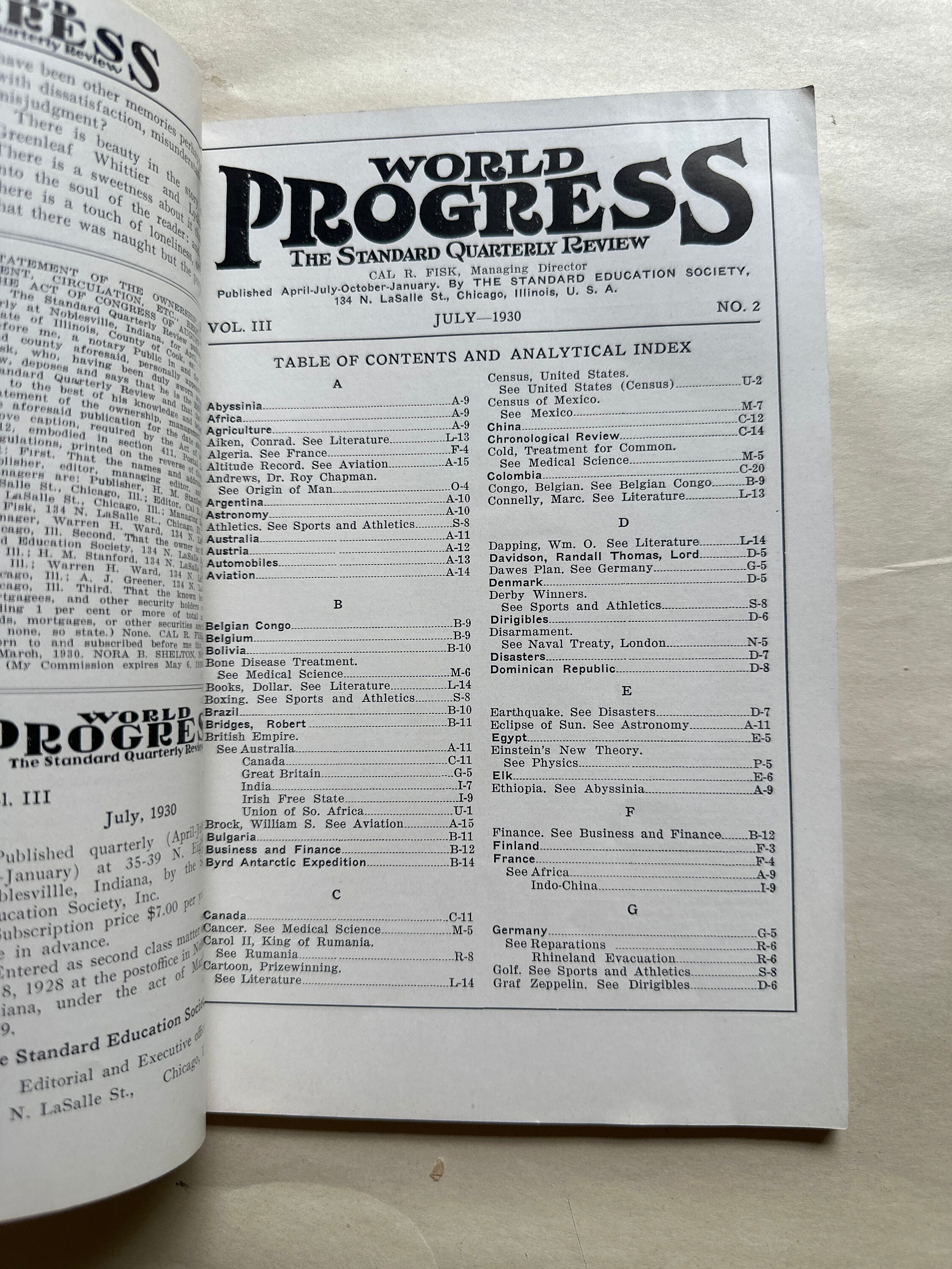 World Progress Magazine, the Standard Quarterly Review, July 15, 1930 ...