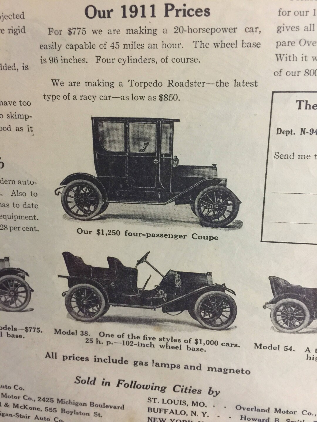 1910 Willy-overland Original Antique Automobile Ad, Ephemera, Antique ...
