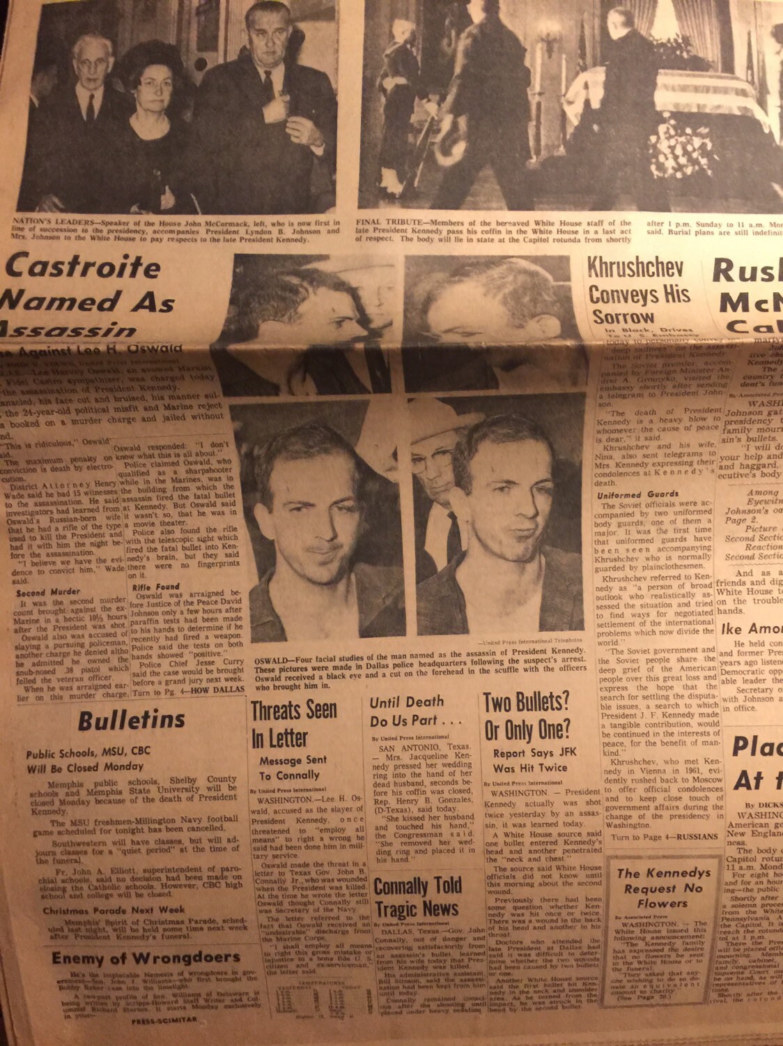 John F Kennedy Assassination Newspaper, November 23, 1963, Day of ...