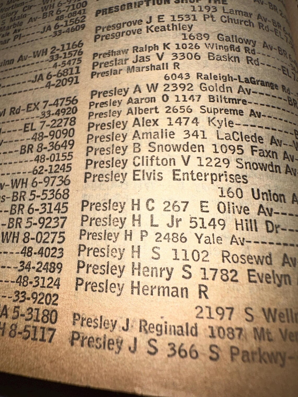 1955 Memphis, Tennessee Telephone Book Directory, December, Elvis ...