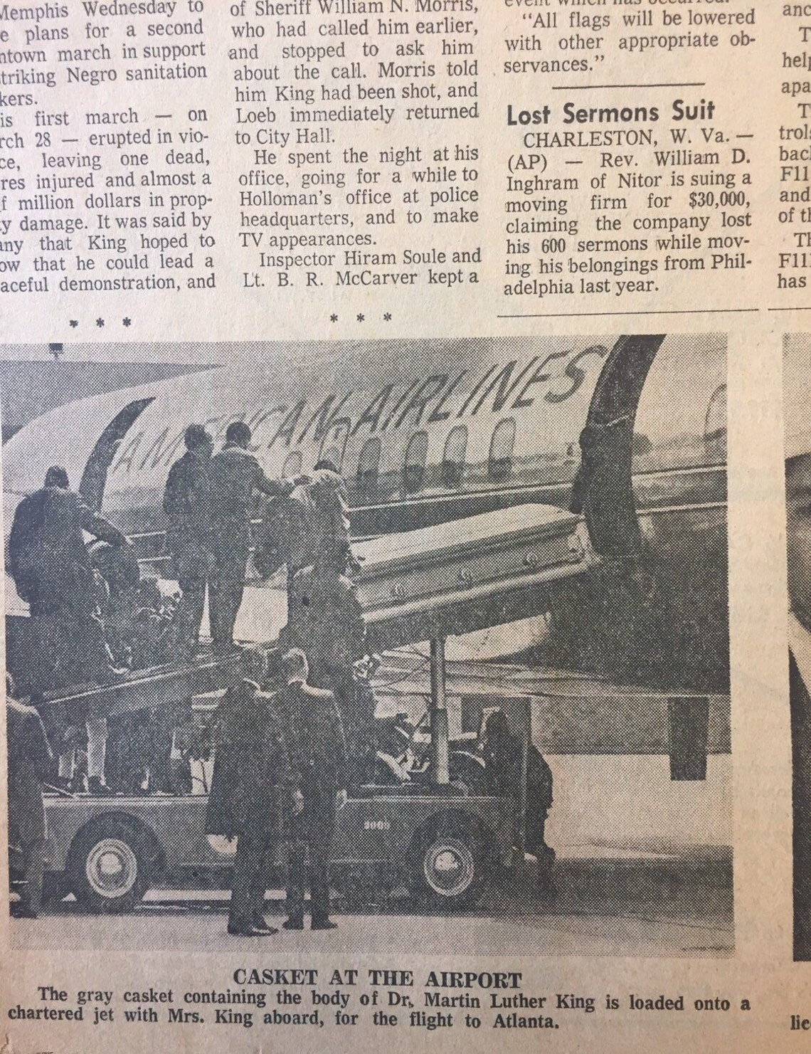 Assassination of Martin Luther King Jr April 5 1968 Original - Etsy