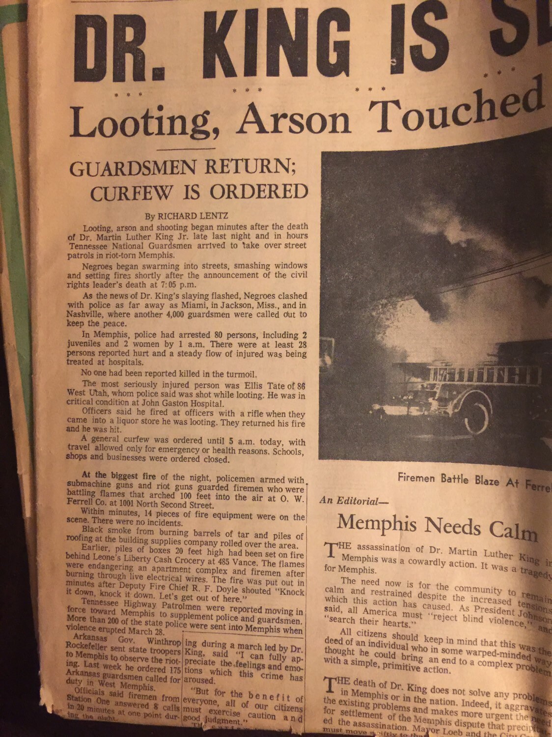 Martin Luther King Assassination Newspaper Article