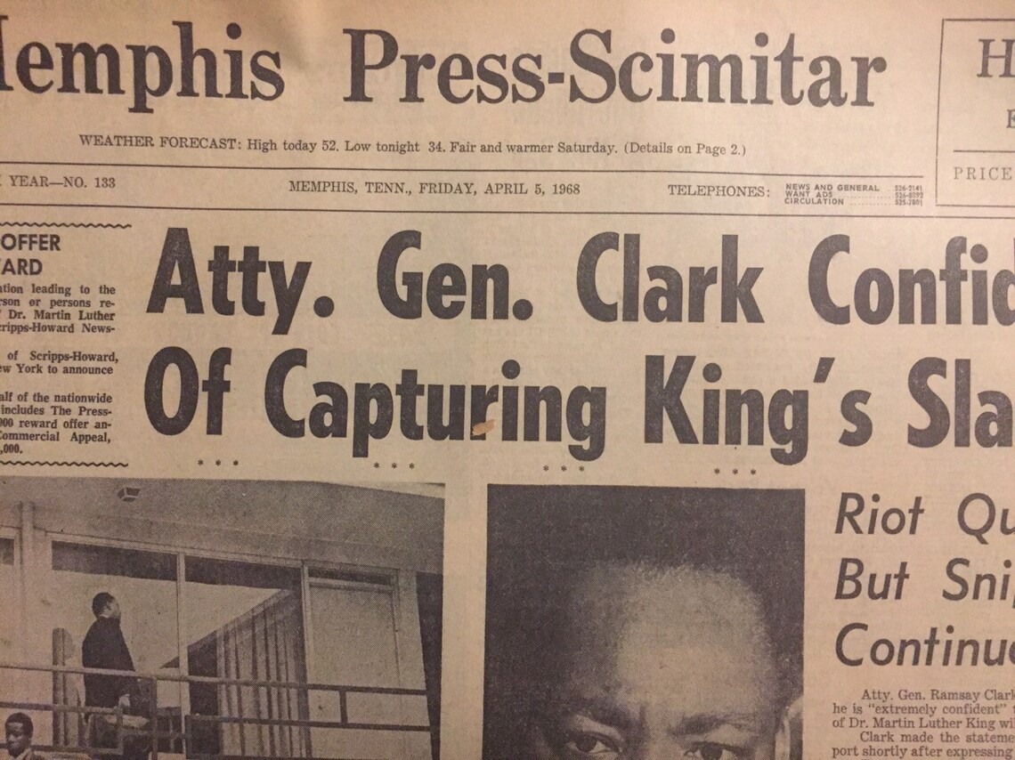 Assassination of Martin Luther King Jr April 5 1968 Original - Etsy