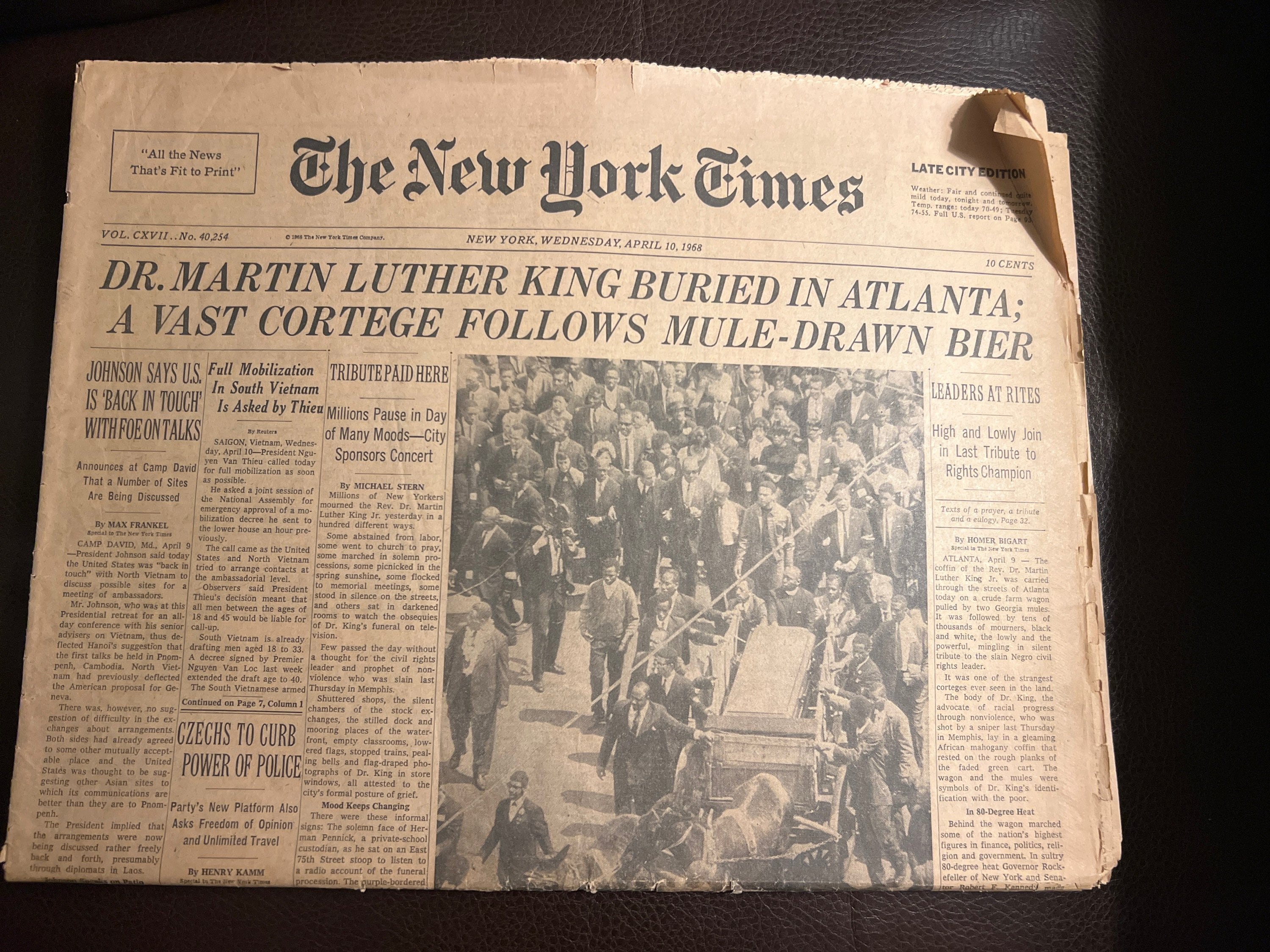 Martin Luther King Assassination Newspaper Article