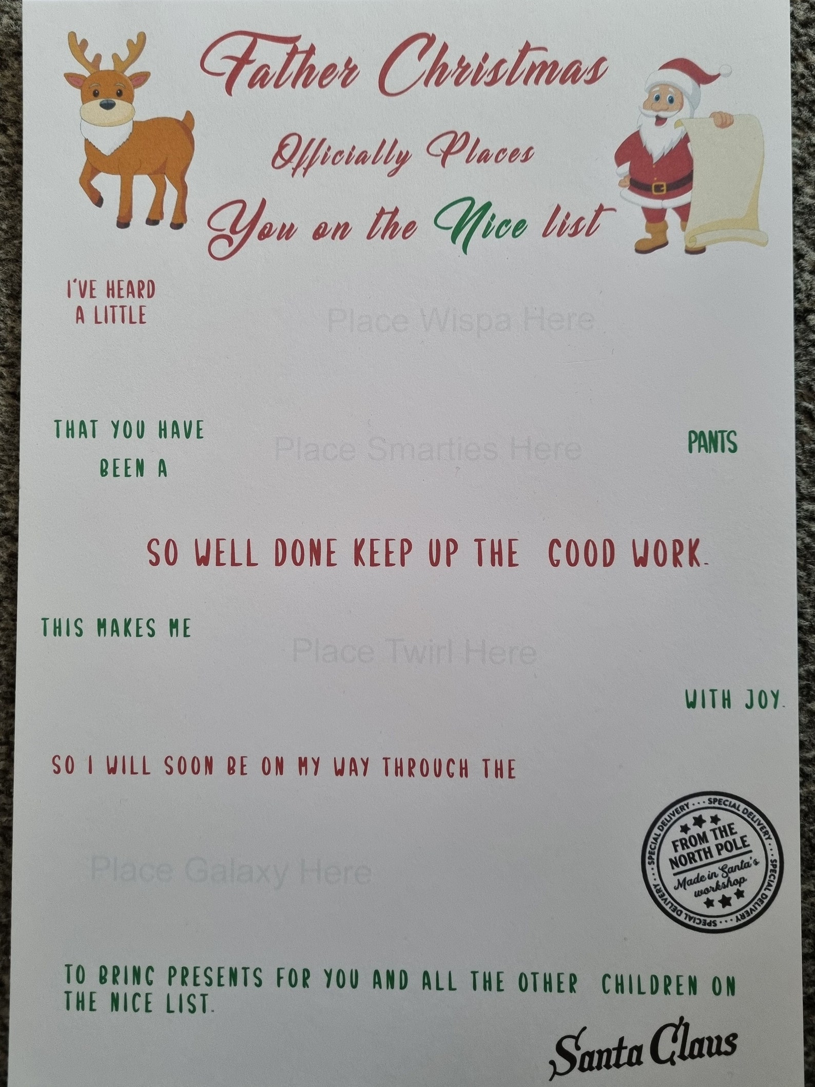 10 A4 Christmas Chocolate Message Cards Ideal for Christmas Eve Boxes ...