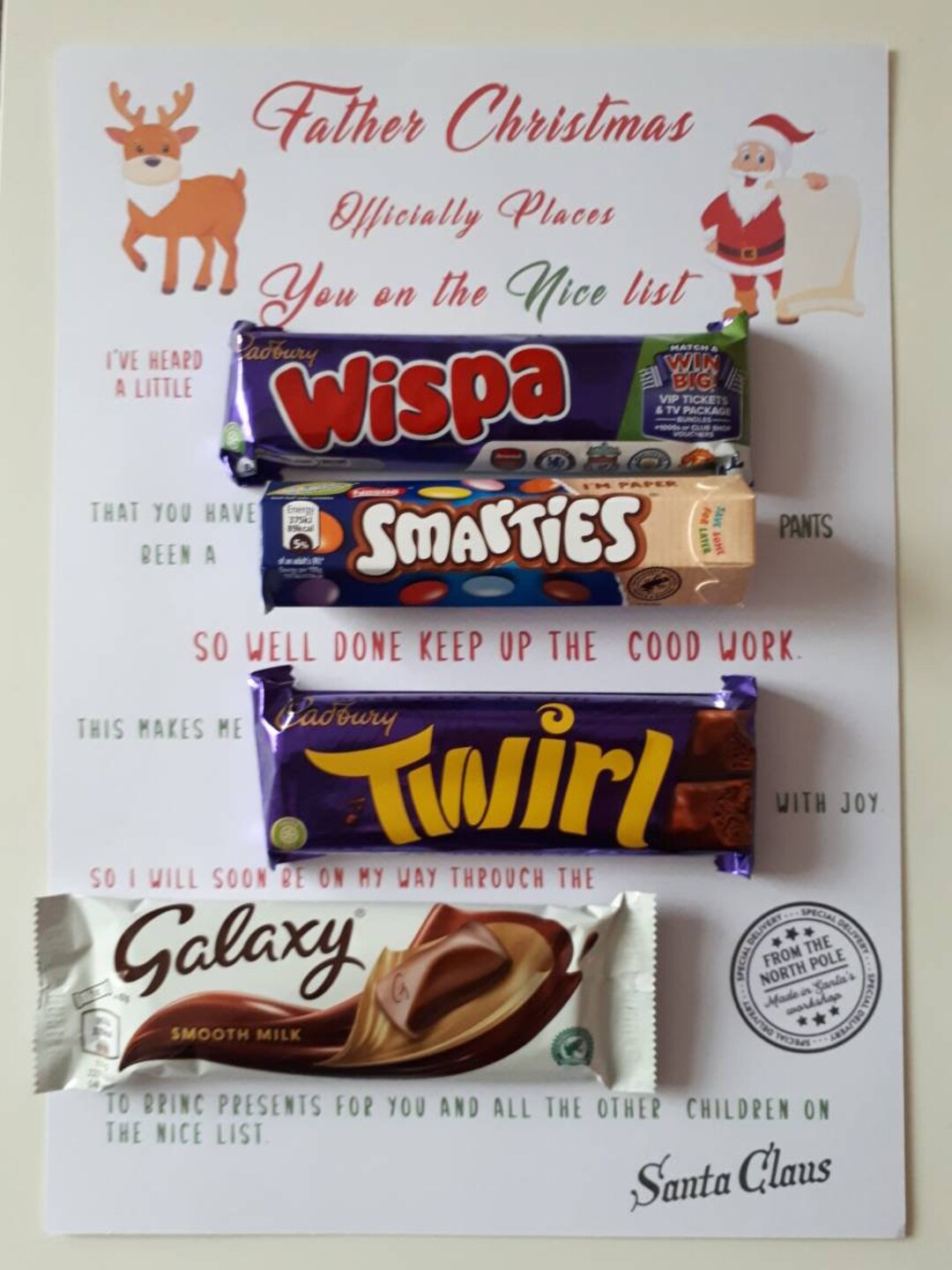 10 A4 Christmas Chocolate Message Cards Ideal for Christmas Eve Boxes ...