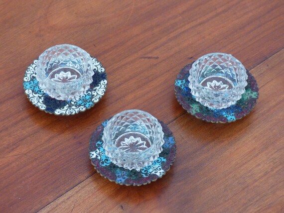 Vintage French Champleve Enamel & Glass Open Salts | Etsy